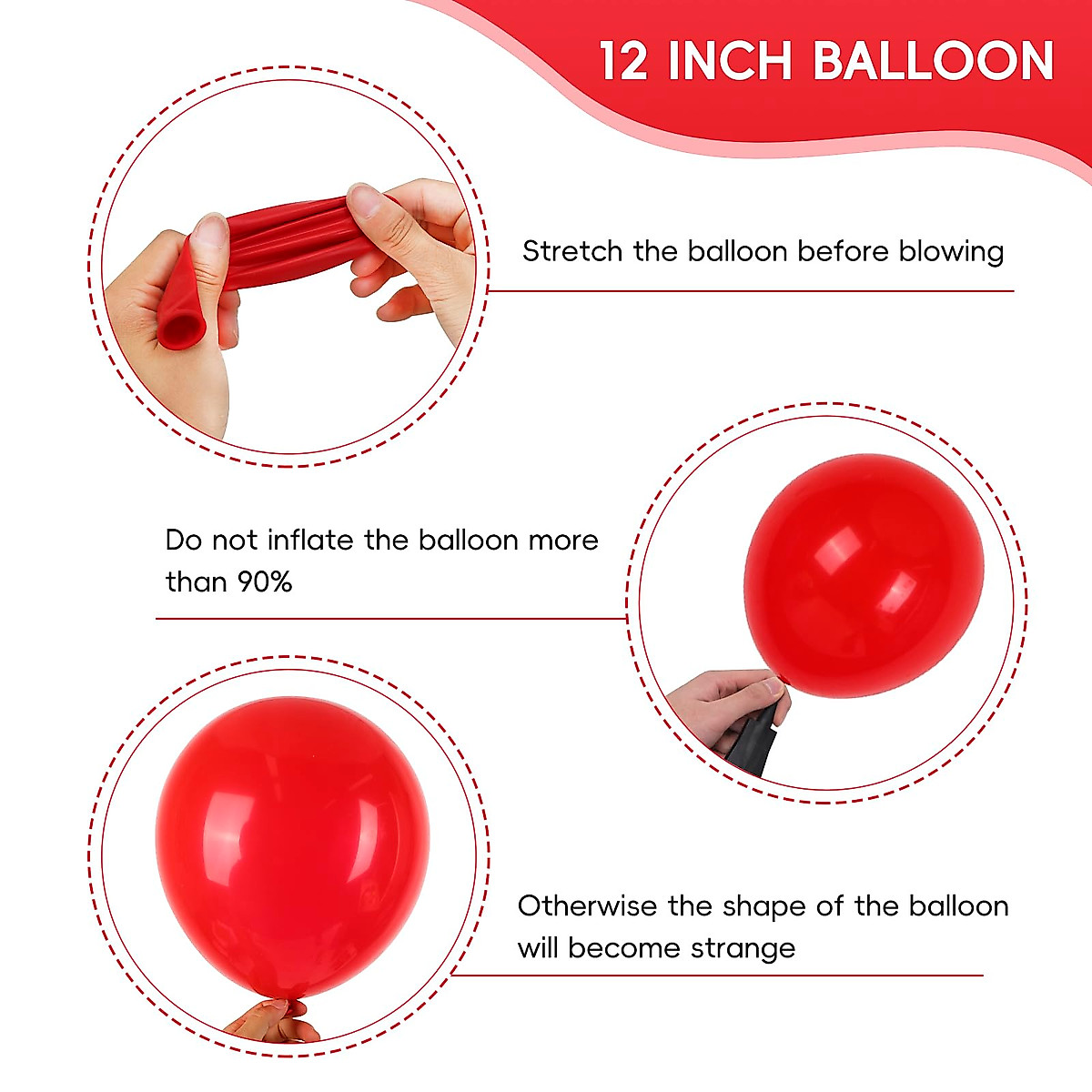 RUBFAC 80Pcs 12 Inches, Red Black White Balloons Kit Party Balloons with Ribbons forfor Birthday, Wedding, Baby Shower, Graduation Decorations