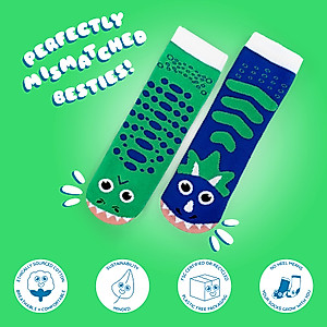 Pals T-Rex & Triceratops Crew Socks for Adults, Mismatched Style, Durable & Cozy Pair for Men & Women, Funny, Crazy, & Funky, 1 Pair