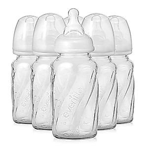 Evenflo Feeding Glass Premium Proflo Vented Plus Bottles for Baby, Infant and Newborn - Helps Reduce Colic - Clear, 4 Ounce (Pack of 6)
