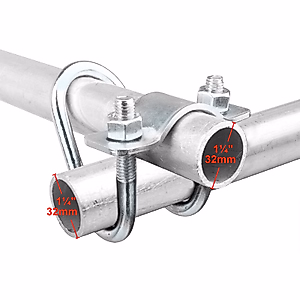 10 PCS Cross-Connector Vertical Pipe Clip Crossover Clamps Tube Buckle Steel Pipe Connector Fixator for Farm, Greenhouse Awning Frame Top Rail Fence Scaffolding Piping, Max Clampable Tube Dia 1 1/4"