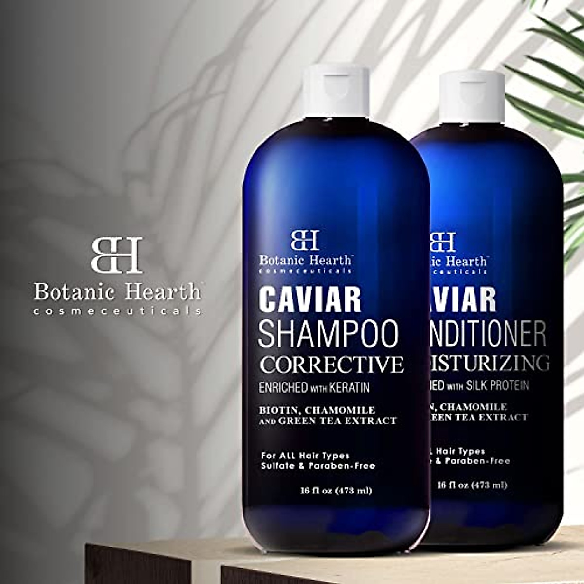 Botanic Hearth Caviar Shampoo and Conditioner Set - Sulfate Free, Shampoo Enriched with Keratin & Conditioner with Silk Protein - for Men and Women - Safe for Color Treated Hair - 16 fl oz each