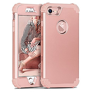 iPhone 8 Case, iPhone 7 Case, BENTOBEN 3 in 1 Hybrid Hard PC Cover & Soft Silicone Bumper Heavy Duty Slim Shockproof Full Body Rugged Protective Phone Case for iPhone 7 & iPhone 8 (4.7Inch), Rose Gold