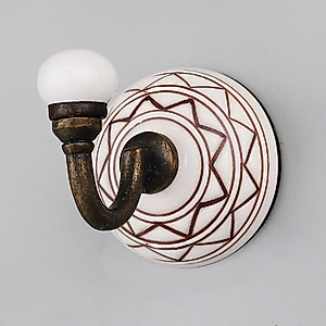 IndianShelf 1 Pieces Brass White Round Decorative Coat Hooks Kitchen Unique Ceramic Wall Hooks for Hanging Towel Hook Farmhouse Backpack Purse Hanger Heavy Duty Entryway Shower Robe Holder Hat Rack