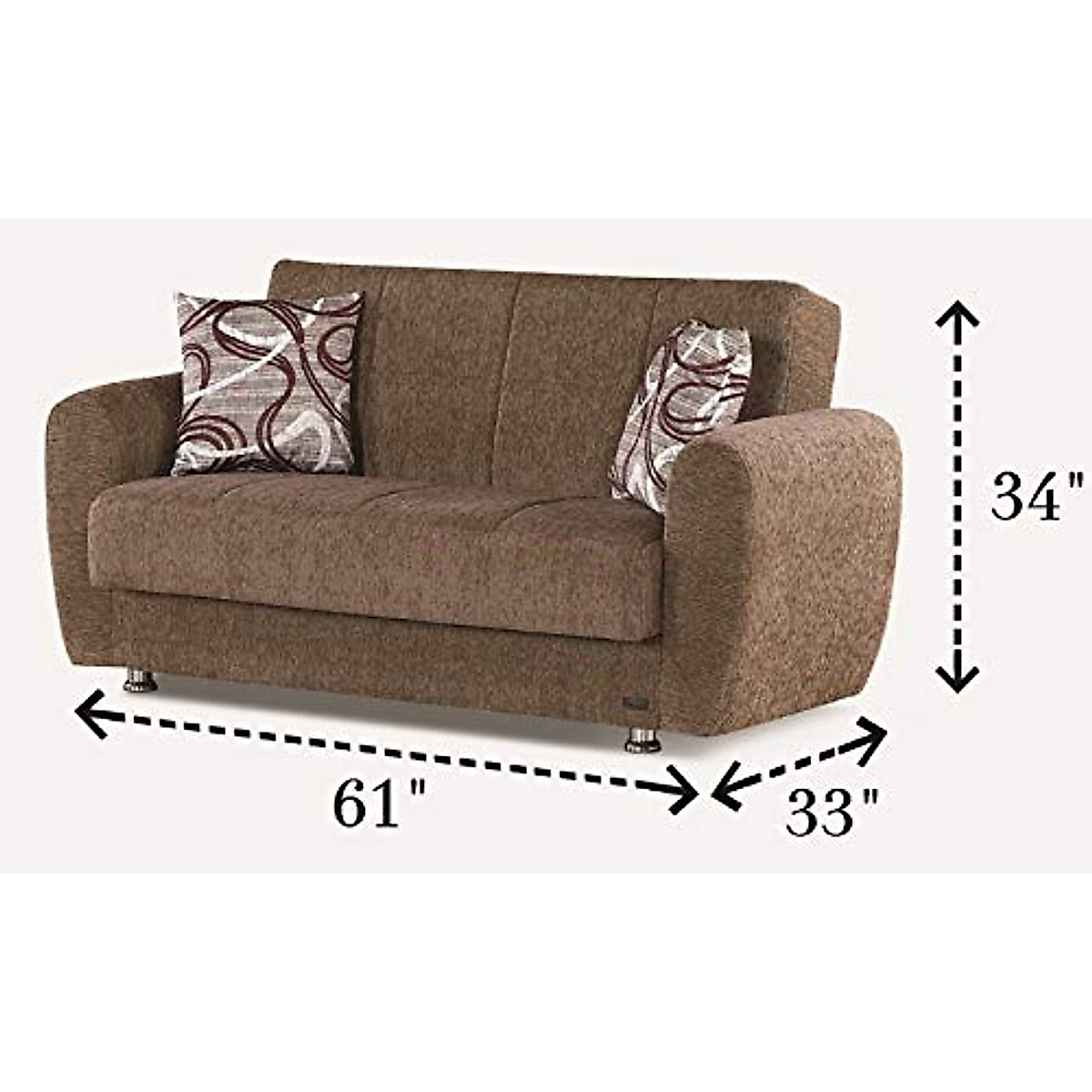 BEYAN Colorado Collection Guest Room Convertible Storage Loveseat with Storage Space, Includes 2 Pillows, Dark Brown
