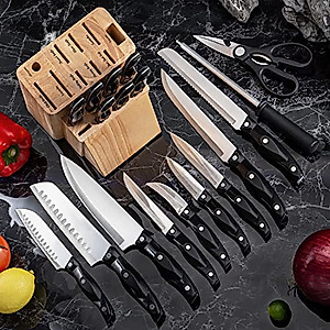 Wodillo Knife Set, 19 Pieces Kitchen Knife Set with Wooden Block, German Stainless Steel Sharp Chef Knife Set, Knife handle with Triple Rivet, Ultra Sharp