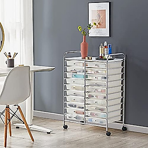 Yaheetech 20 Drawers Rolling Storage Cart Multipurpose Movable Organizer Cart Tools Scrapbook Paper Organizer on Wheels, White