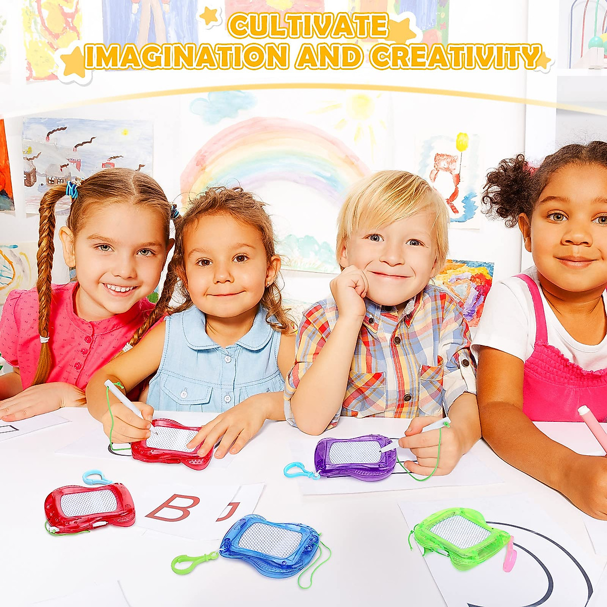 24 Pieces Mini Magnetic Drawing Board for Kids Backpack Keychain Clip Erasable Mini Doodle Boards Toys for Party Colorful Writing Sketch and Painting Pad Set for Classroom Rewards Party Supplies