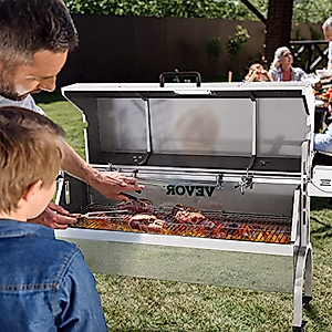 VEVOR 132 LBS Rotisserie Grill Stainless Steel Pig Lamb Hooded Roaster 50" Electric Charcoal Spit with 40W Motor & Adjustable Height Lockable Casters for Outdoor Camping Party Barbecue, Silver