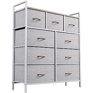 YITAHOME 9-Drawer Fabric Dresser, Furniture Storage Tower Cabinet, Organizer for Bedroom, Living Room, Hallway, Closet & Nursery, Sturdy Steel Frame, Wooden Top, Easy-to-Pull Fabric Bins(Light Grey)