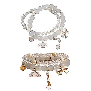 OZAOZ Kawaii Bracelets Set Crystal Beads Pearl Bracelets Cute Cartoon Elastic Beaded Bracelets for Women Jewelry