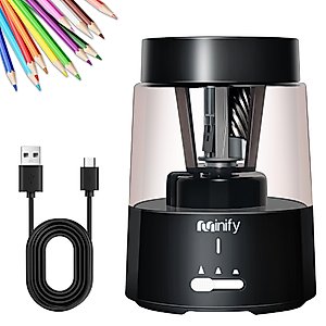 Pencil Sharpener Minify Electric Pencil Sharpener Heavy Duty Blade Rechargeable Battery Powered Pencil Sharpeners for 6-8mm Colored Pencils Auto Stop Fast Sharpen in 3s Ideal for Office/School/Home