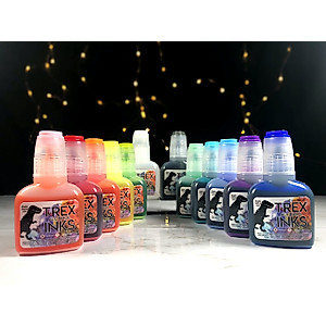 T-Rex Inks Starlight Shimmer Sparkling Alcohol Ink 12 Bottle Set - Glitter Alcohol Ink for Epoxy Resin Dye, Painting, Tumbler Making & More - Includes Shimmering Clear Blender - 20ml Bottles