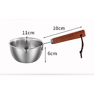 Mini Milk Warmer Pot Stainless Steel Milk Warmer for Coffee, Small Saucepan Heating Cookware Soup Wamer Pan with Heat Resistand Wooden Handle (300ml)