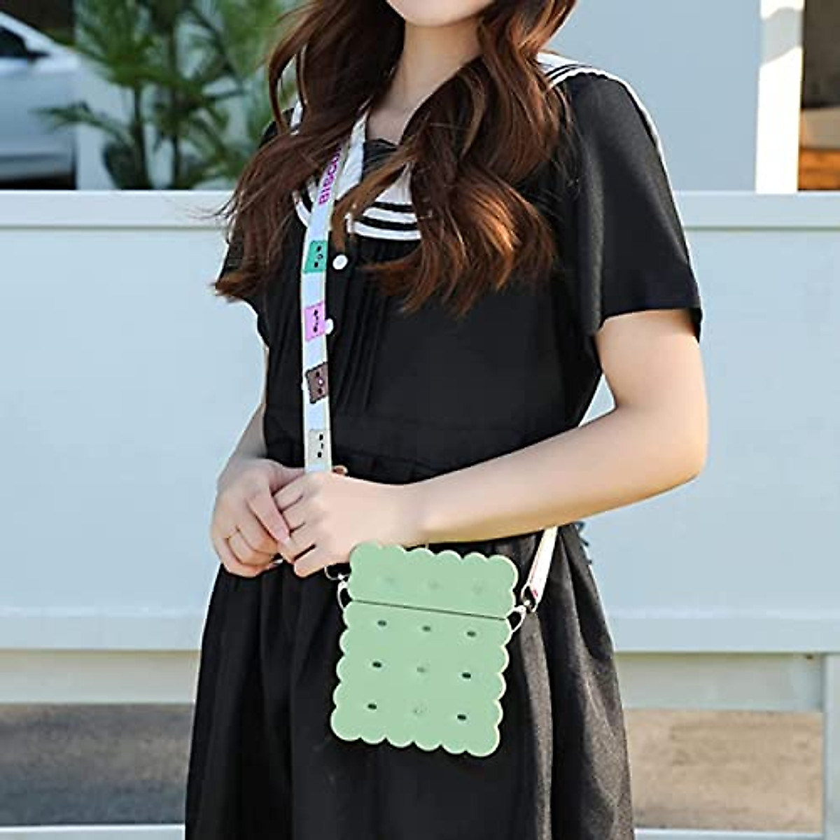 380ML Biscuits Shape Water Bottle,Kawaii Square Water Bottle with Straw,Crossbody Drinking Bottle,Adjustable Shoulder Strap Leak Proof Cups,Convenient Creative Cute Kids Travel Accessories (AA, Pink)