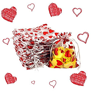 Bnsikun 50Pcs Organza Bags Jewelry Candy Pouches Sachet Bags Drawstring Organza Gift Bags for Wedding Party Valentines Day Baby Shower Christmas (Red Heart, 3.5 x 4.7 inch)