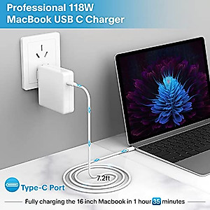 Mac Book Pro Charger - 118W USB C Fast Charger Power Adapter Compatible with USB C Port MacBook Pro/MacBook Air 16 15 14 13 Inch, New iPad Pro and All USB C Device, Included 7.2ft USB C Charge Cable