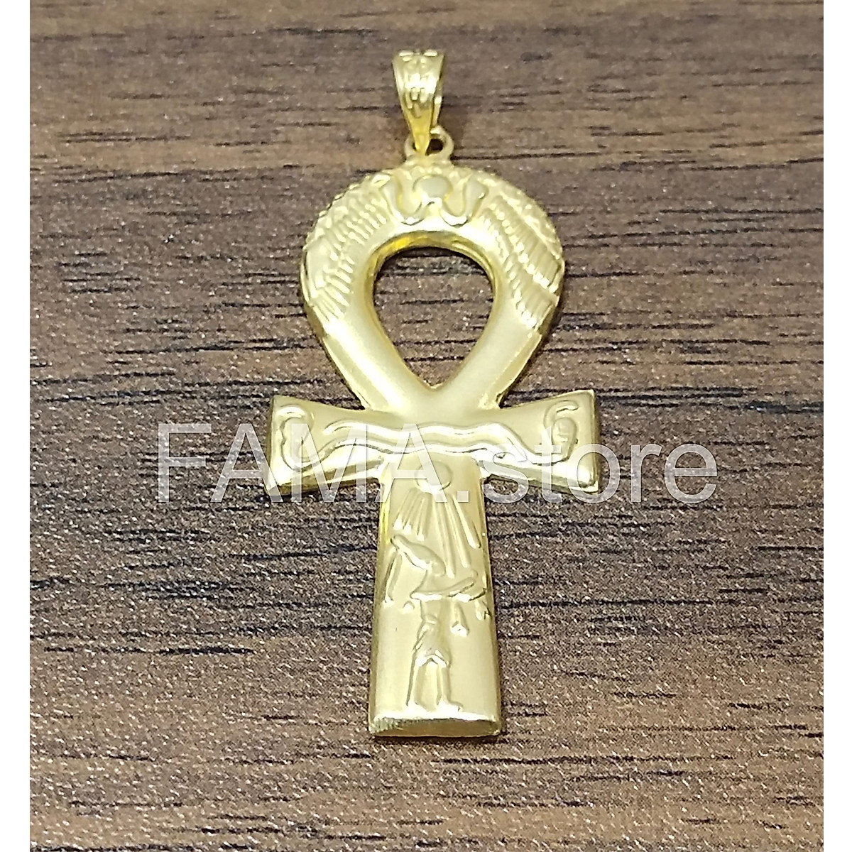 FAMA.store Egyptian Jewelry Ankh Cross Key of Life 18K Solid Yellow Gold necklas Pendant #6 (Large)