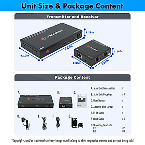J-Tech Digital HDMI Extender Splitter 1x4 Over Single Cat5e/6 Ethernet Cable Up To 164ft. Supports PoC HDMI Loopout IR Control EDID Switch
