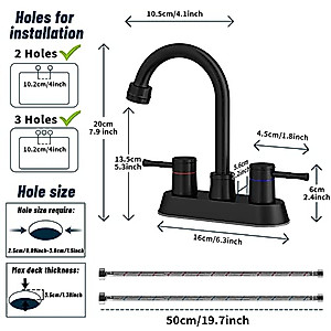 yeulluey Black Bathroom Faucets, 360 Swivel Spout 2 Handle Bathroom Sink Faucet with Water Supply Lines Lead-Free 4 Inch Centerset Faucet for Bath Basin 2 3 Hole