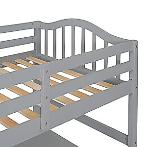 GJHOME Kids Loft Bed with Desk and Drawers, Wooden Twin Loft Bed with Storage Shelves and Angled Ladder, High Loft Bed Frame for Kids, Teens, Adults Boys & Girls, Gray