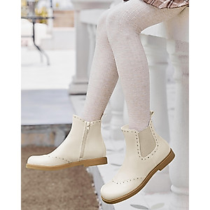 Coutgo Girls Chelsea Ankle Boots Side Zipper Comfortable Combat Dress Booties for Toddler/Little Kid/Big Kids, Beige, Size 2