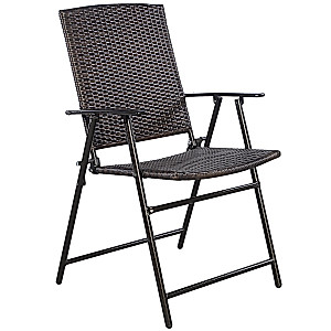 HAPPYGRILL 4pcs Folding Patio Chair Set, Outdoor Pool Lawn Portable Rattan Wicker Chair with Armrest & Footrest