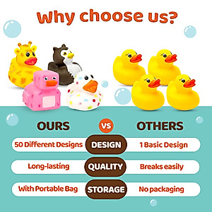 50 Pack Rubber Ducks for Jeep Duck: Assorted Rubber Duck Duckies in Bulk, 2.2inch Cute Mini Rubber Duck Toys in 50 Varieties for Kids Pool Activity,Baby Shower,Baby Bath Accessories