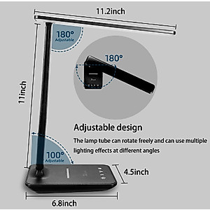 Xicyole Desk lamp,LED Lamp with Wireless Charger,USB Charger Port,Touch Control,3 Color Modes,5 Brightness Levels,Eye-Protecting Table Lamp,Led Lights for Bedroom,Home,Office,Black
