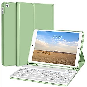 kenke Keyboard Case for iPad 9.7 inch 2018 (6th Gen) / iPad 2017 (5th Gen) / iPad Air 2/1, Lightweight Smart Cover with Pencil Holder, Magnetically Detachable Wireless Keyboard, Green
