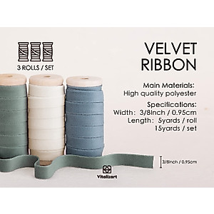 Vitalizart Velvet Ribbon Dusty Green Blue 3/8" x 15 Yd Fabric Trim 3 Rolls * 5 Yd for Christmas Wreath Decoration Craft Ornaments Gift Wrapping Bows