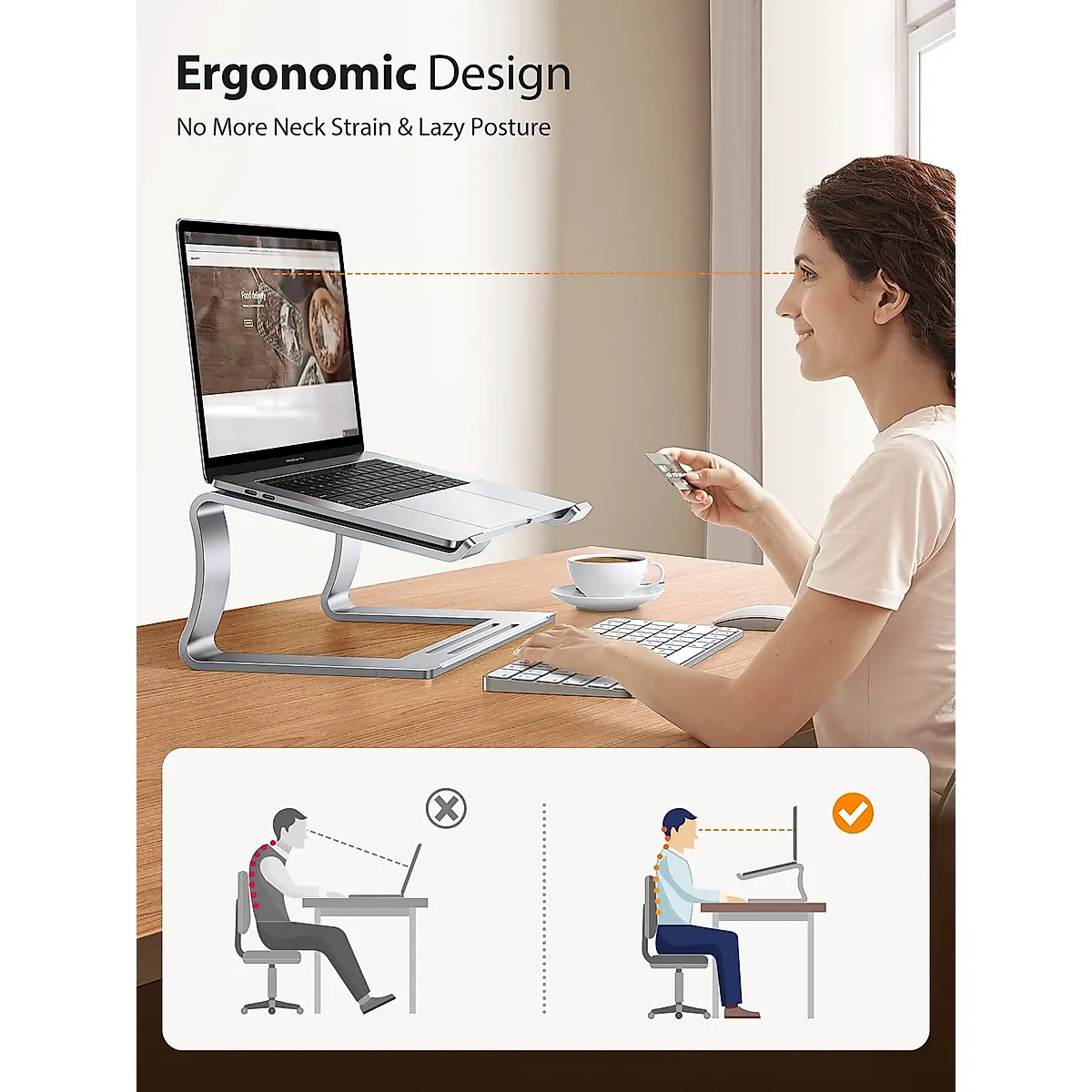 VICSEED 𝗨𝗽𝗴𝗿𝗮𝗱𝗲 [Large Laptops Friendly] Laptop Stand, Ergonomic Notebook Stand, Aluminum Adjustable Laptop Stand for Desk for MacBook Air/Pro, Acer, Dell, HP, Lenovo All 10-18 inch Laptops