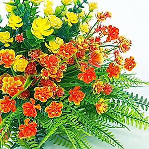 Camlinbo 15 Bundle Artificial Flowers Outdoor Spring Summer Decorations Artificial Boston Fern UV Resistant Fake Plants Faux Plastic Flowers for Home Garden Outside Porch Decor Hanging Planters(Mixed)