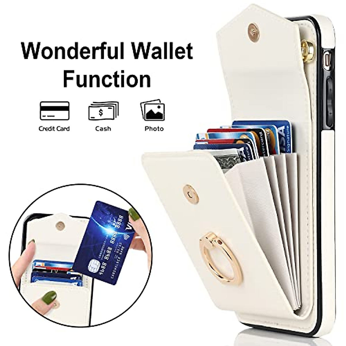 Asuwish Phone Case for iPhone Xs Max Wallet Cover with Tempered Glass Screen Protector and RFID Ring Credit Card Holder Cell Accessories i X XR Xsmax 10x SX Xmax 10xs 10s 10 Plus Xmaxs Women Off White
