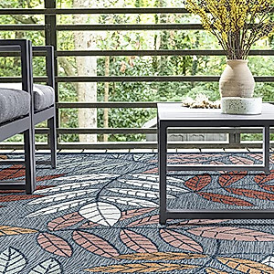 Water Resistant Modern 8x10 Indoor Outdoor Patio Rug | Floral Outdoor Rugs for Patios, Deck, Porch, Entryway | Outside Area Rug | 7'7'' x 10'3''