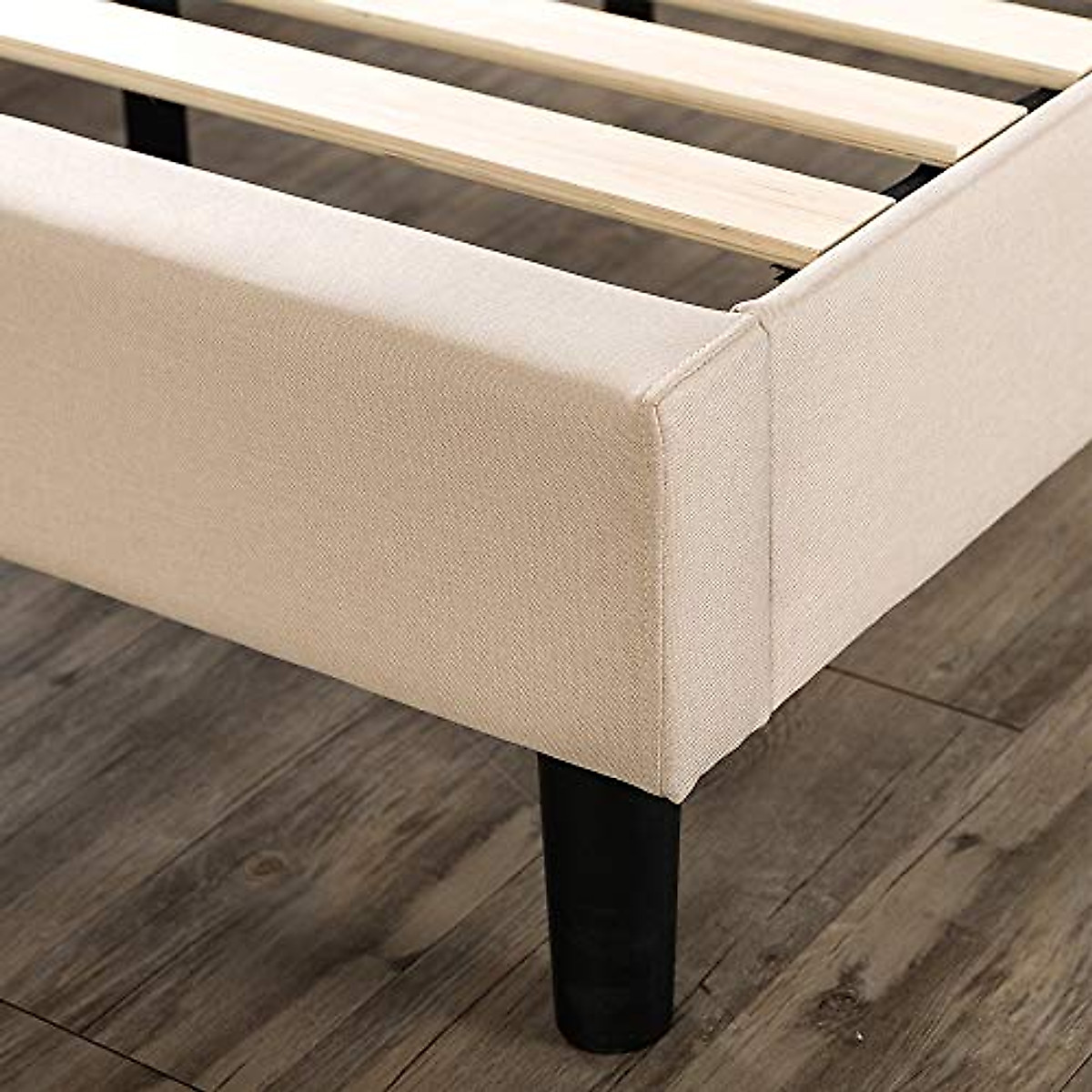 ZINUS Julio Upholstered Platform Bed Frame, Mattress Foundation, Nailhead Platform Bed Frame, Wood Slat Support, No Box Spring Needed, Easy Assembly, King