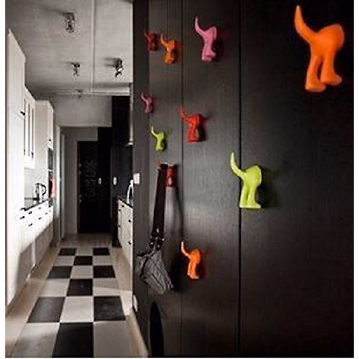 HAPPY COASTER CARDS Set of 3 Dog Tail Hooks Hat Coat Key Wall Mounted Hanger (Black)