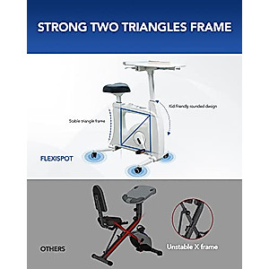 FLEXISPOT Home Workstation Desk Bike Stand up Folding Exercise Desk Cycle Height Adjustable Office Desk Stationary Exercise Bike - Deskcise Pro (With Desktop, White)