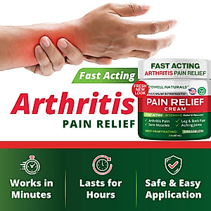 OWELL NATURALS Arthritis Pain Relief Cream, Fast-Acting, Deep Penetrating Joint & Muscle | Non-Greasy Formula for Back, Knee, Feet, Hand, Legs, Shoulder | Natural Ingredients, 2 oz
