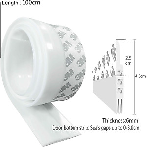 Door Draft Stopper Under Door Draft Blocker Insulator Door Sweep Weather Stripping Noise Stopper Strong Adhesive 39'' Length, White, 45, 1.77x39.37