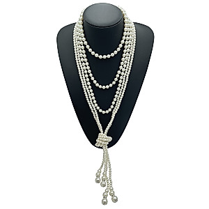 Gionforsy Flapper Pearl Necklace 1920s Long Faux Pearl Necklace Imitation Pearl Necklace for Gatsby Costume Wedding Party