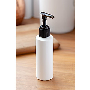 4 oz / 120 ml White Plastic HDPE Refillable Cylinder Squeeze Bottle with Black Lotion Pump (6 Pack)