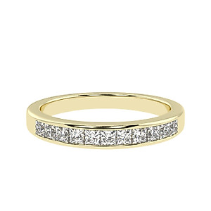 FACETS JEWELS Princess Cut Channel Set Moissanite Wedding Band For Women 0.6 Carat VVS Moissanite Dainty Gold Stackable Ring Yellow, Rose, White Gold - 925 Sterling Silver 5