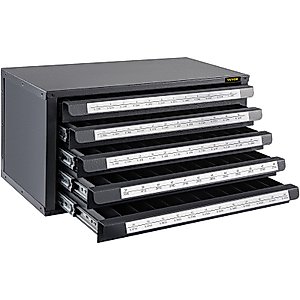 VEVOR Drill Bit Dispenser Cabinet, Five-Drawer Drill Bit Dispenser, 60-Compartment Drill Bit Organizer Cabinet, Drill Dispenser Organizer Cabinet Holder for Jobber Length Wire Gauge Sizes #1 to #60