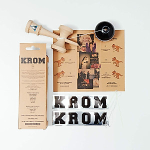 KROM - Kendama Toy STROGO Black - Original - High Wood Quality - Extra Strong - for Beginner and Pro - Gift Pack : Extra String + Stickers