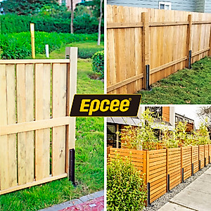 Epcee Heavy Duty Steel Fence Post Repair Stakes, Fence Post Anchor Ground Spike, for Repair Tilted/Broken Wood Fence Post (4 Pack/Black）