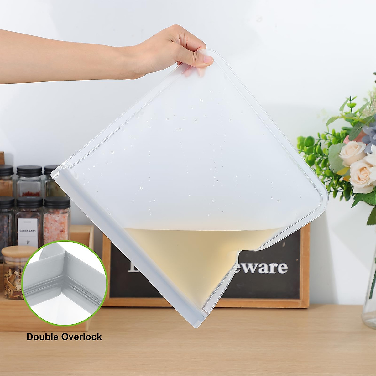 Moretoes 8 Pack Reusable Bags, Reusable Freezer Bags Leakproof Bags Dishwasher Safe for Marinate, Travel, Kitchen Organization (Large, Gray)