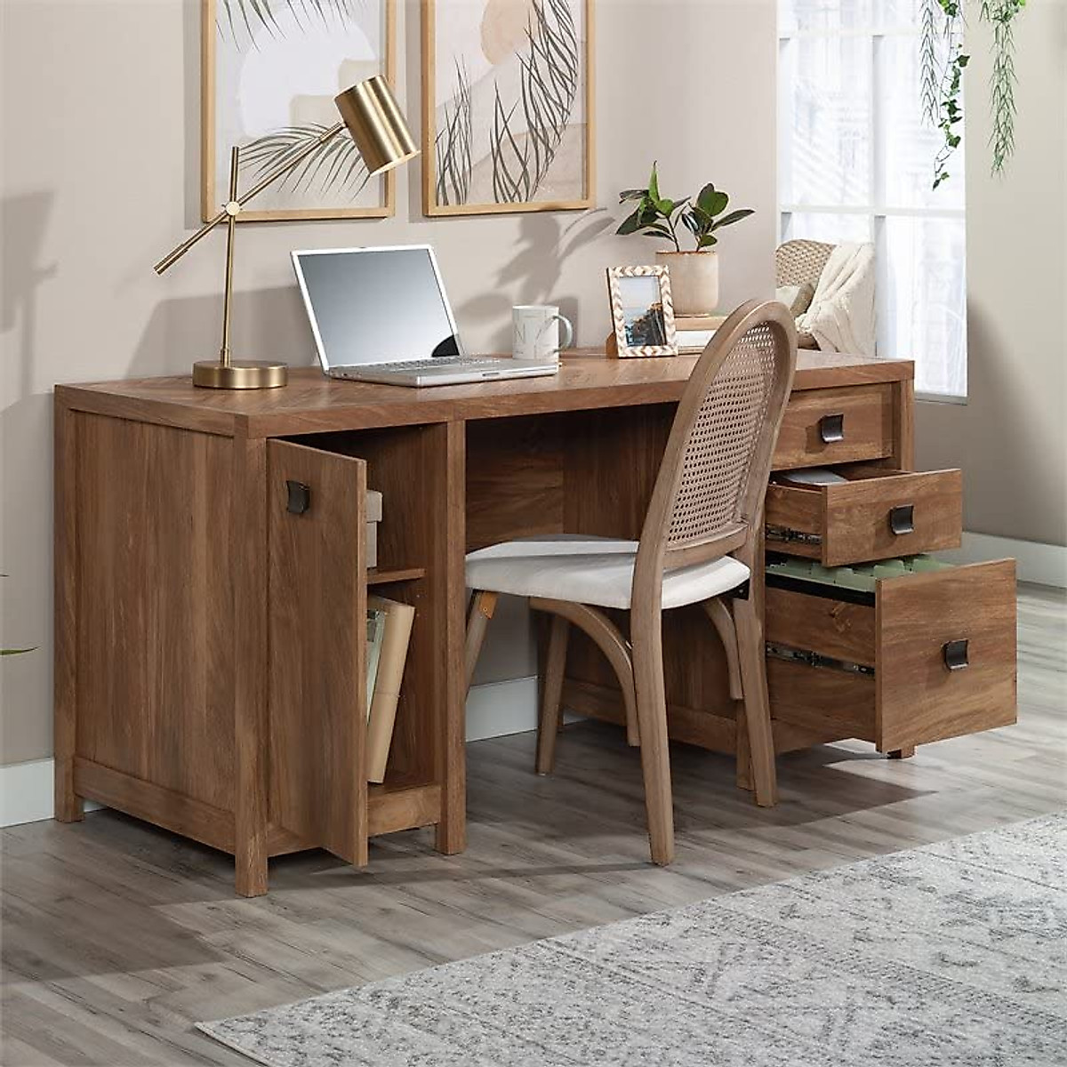 Sauder Cannery Bridge Computer Desk with Drawers and Door, Sindoori Mango Finish