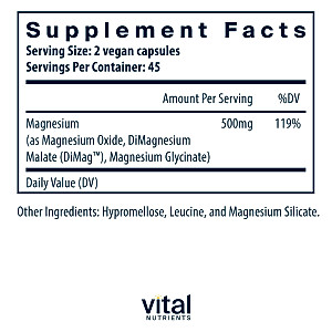 Vital Nutrients Triple Magnesium Complex Supplement | Vegan Magnesium Glycinate, Malate & Oxide 250mg | Easily Absorbed Magnesium Supplement for Stress, Muscle, Heart, Bone Support | 90 Capsules