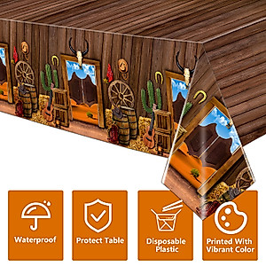 Hegbolke 2 Pack Western Tablecloths - Western Birthday Table Cover Wild West Theme Saloon Yeehaw Scene Setters Tablecloth for Western Theme Baby Shower Birthday Party, 86.6 x 51.2 Inch