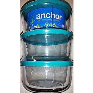 Anchor Hocking 6 Piece 4 Cup Round Glass Storage Set, Teal